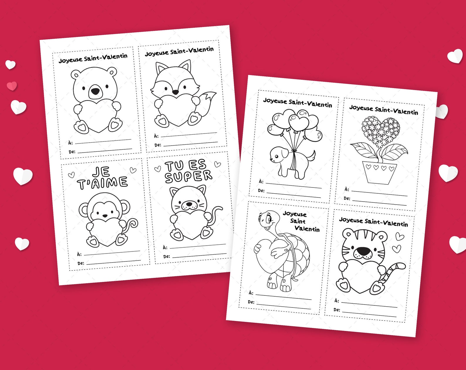 French Valentine's Day Printable Coloring Cards, Kids Valentines Cards ...