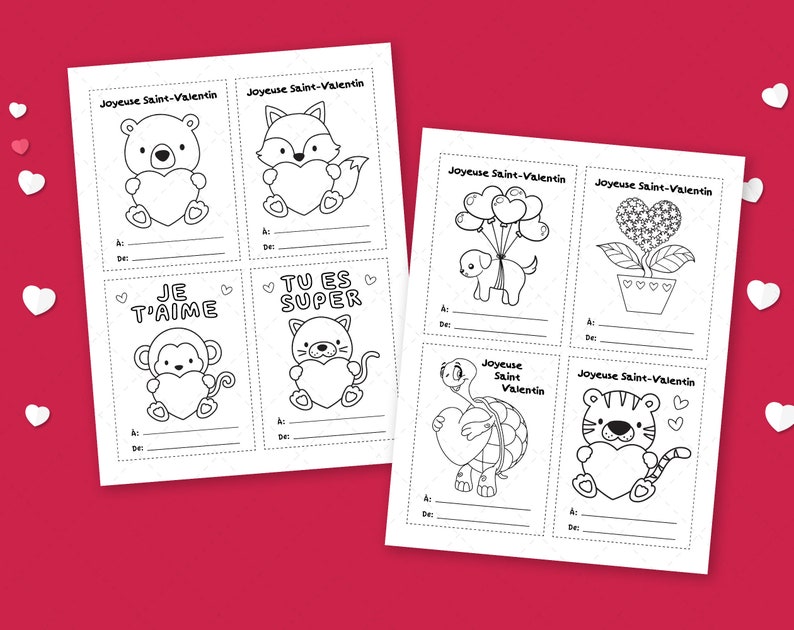 French Valentine's Day Printable Coloring Cards, Kids Valentines Cards ...