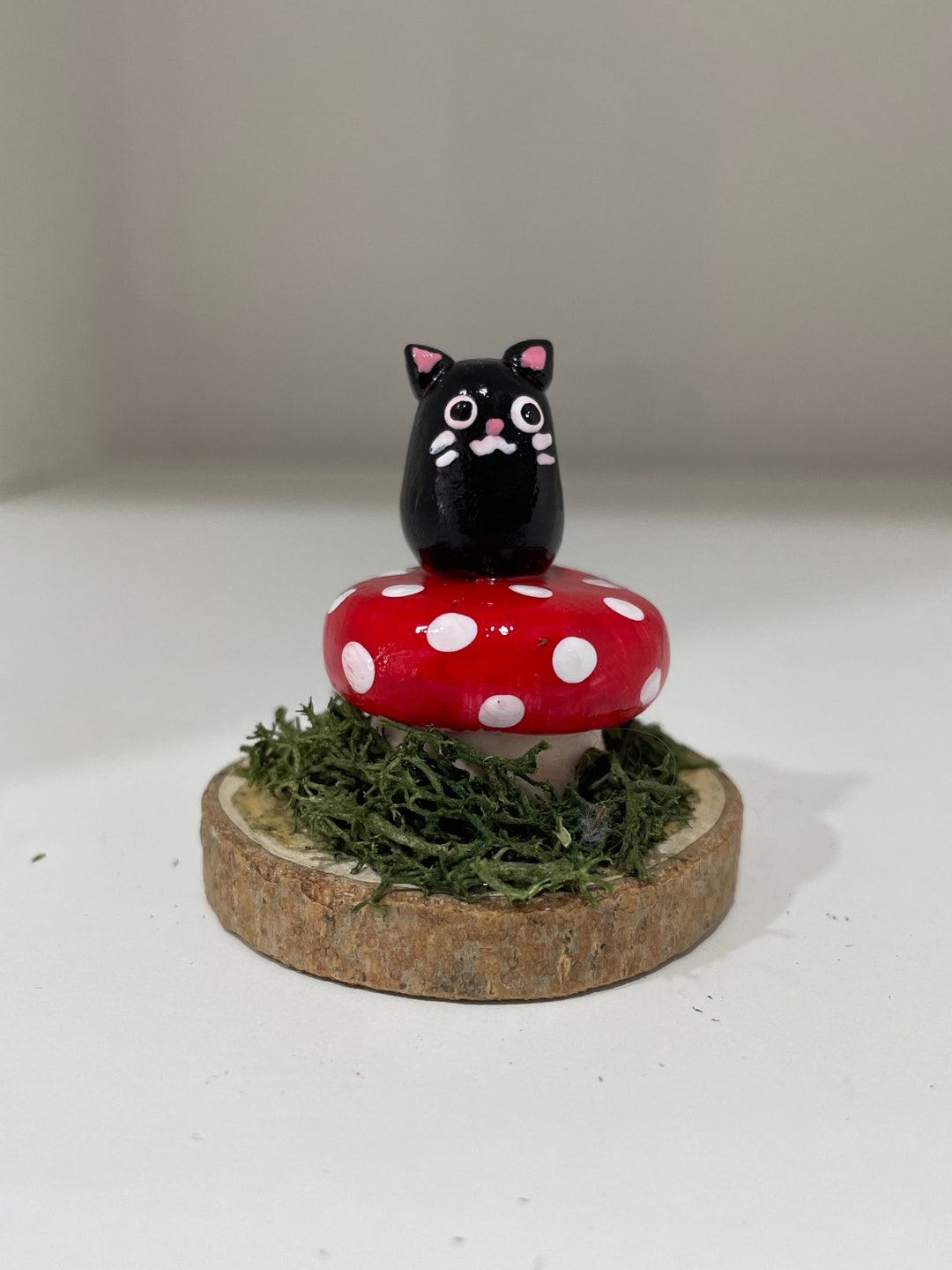 Cute Black Cat Mushroom Moss Baby Figurine - Etsy