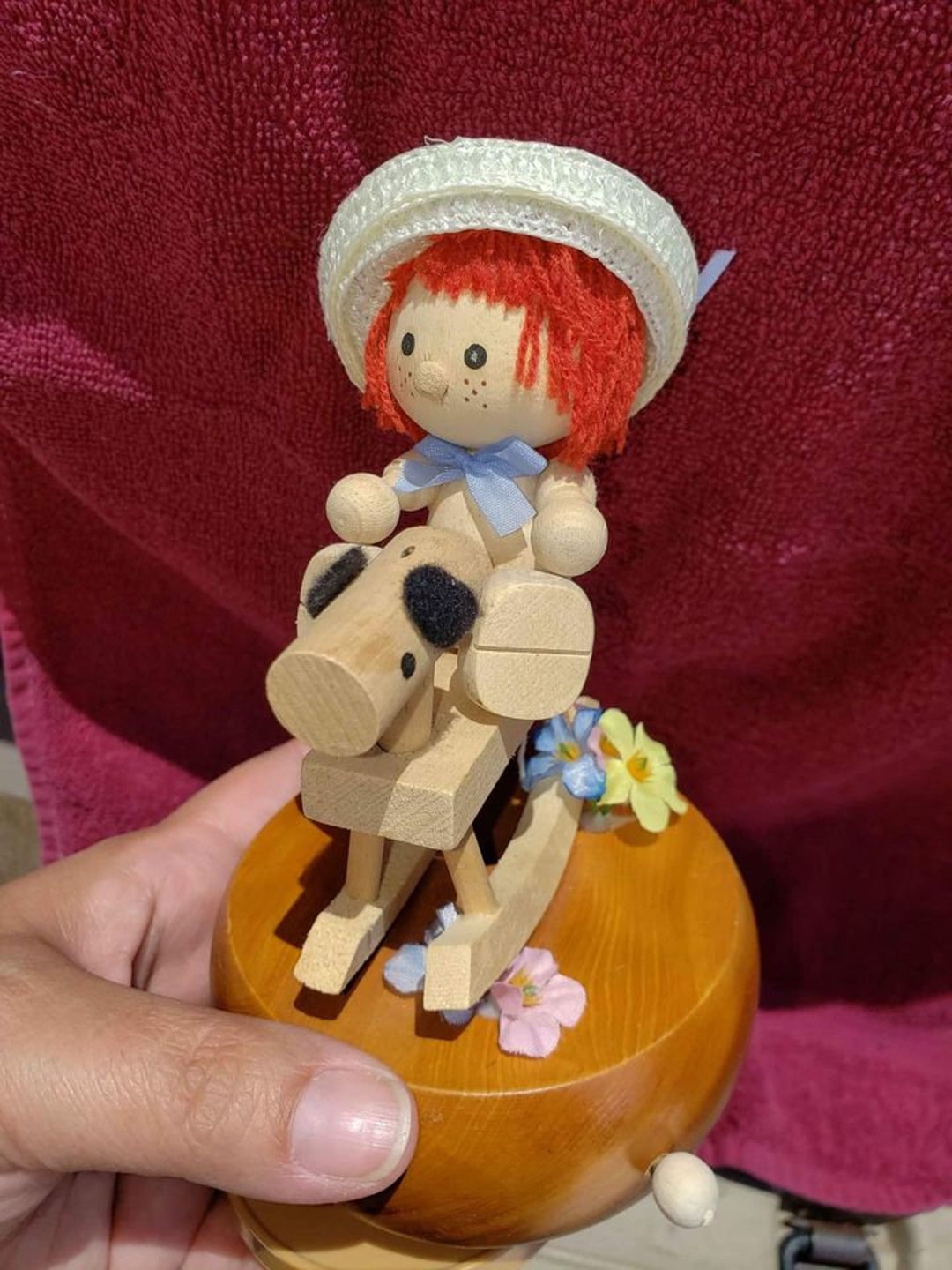 Vintage Wooden Rotating Musical Toy Doll on Rocking Horse - Etsy