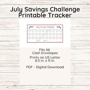 July Savings Challenge - Stars Theme - A6 Savings Challenge - A6 Cash ...