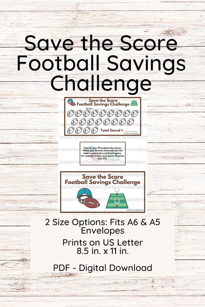 Save the Score Football Savings Challenge - PDF Printable - Fits A6 or ...