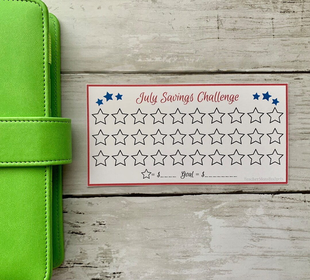 July Savings Challenge - Stars Theme - A6 Savings Challenge - A6 Cash ...