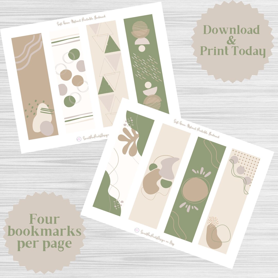 Printable Abstract Bookmarks Geometric Green Shapes Neutral - Etsy