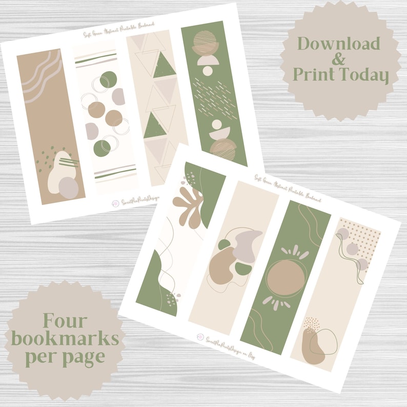 Printable Abstract Bookmarks Geometric Green Shapes Neutral Book Club ...