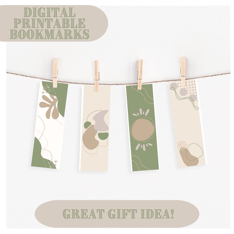 Printable Abstract Bookmarks Geometric Green Shapes Neutral - Etsy