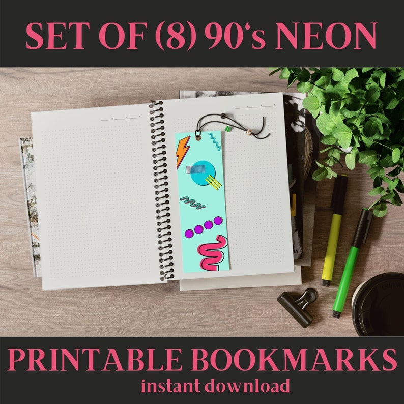 Printable Retro Neon Bookmarks 90s Inspired for Book Nook Accessory for ...