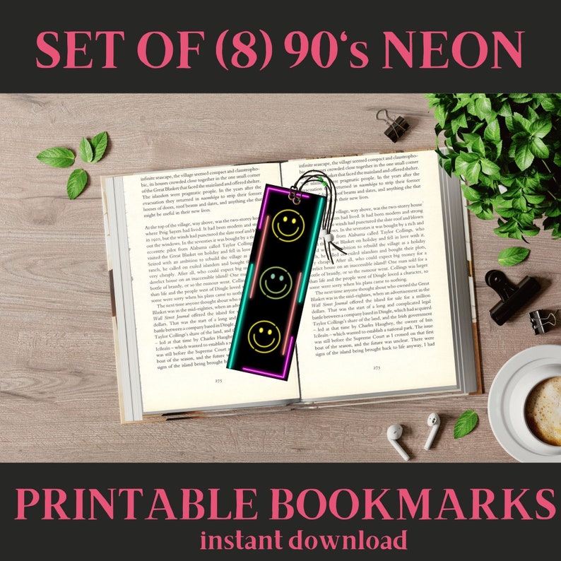Printable Retro Neon Bookmarks 90s Inspired for Book Nook Accessory for ...