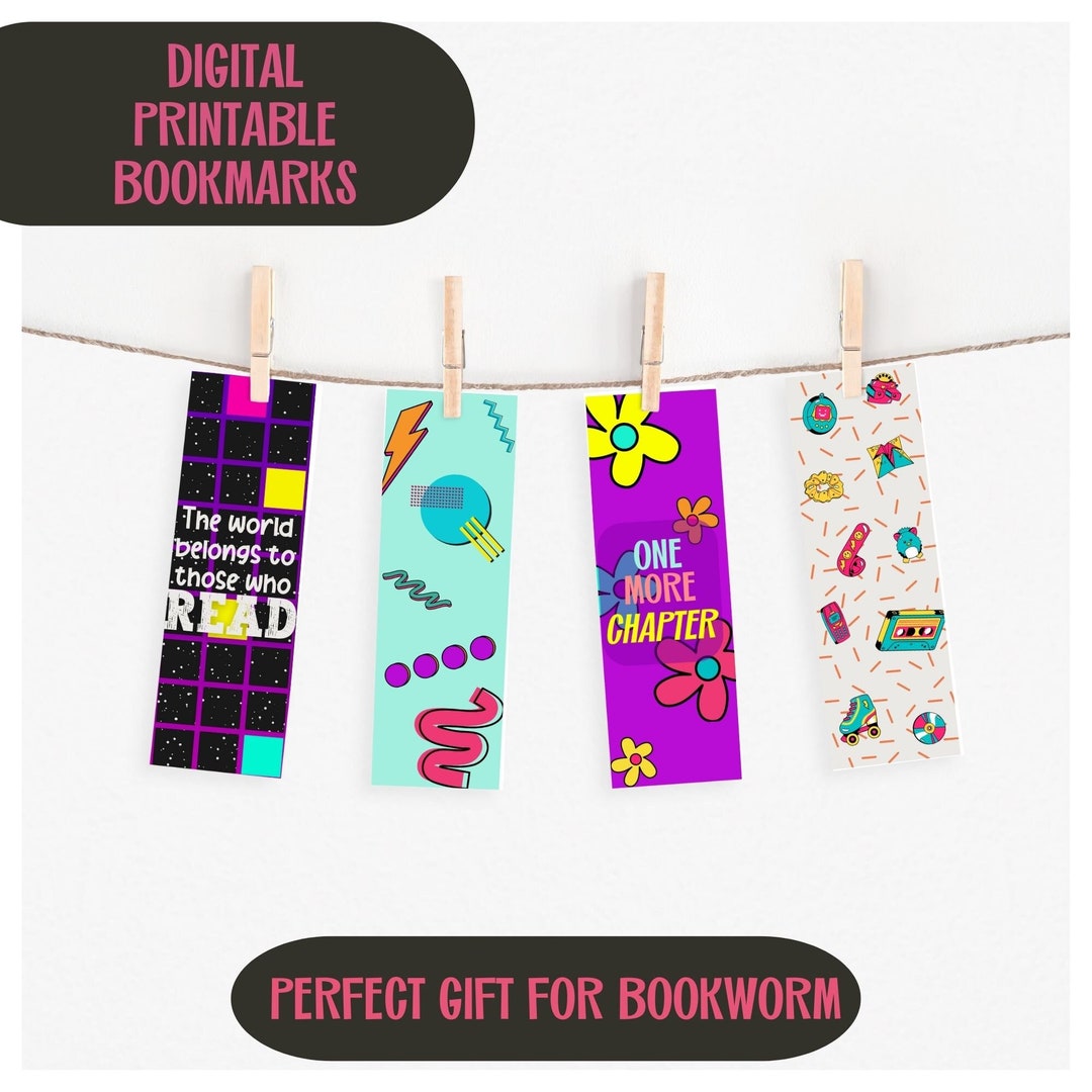 Printable Retro Neon Bookmarks 90s Inspired for Book Nook Accessory for ...