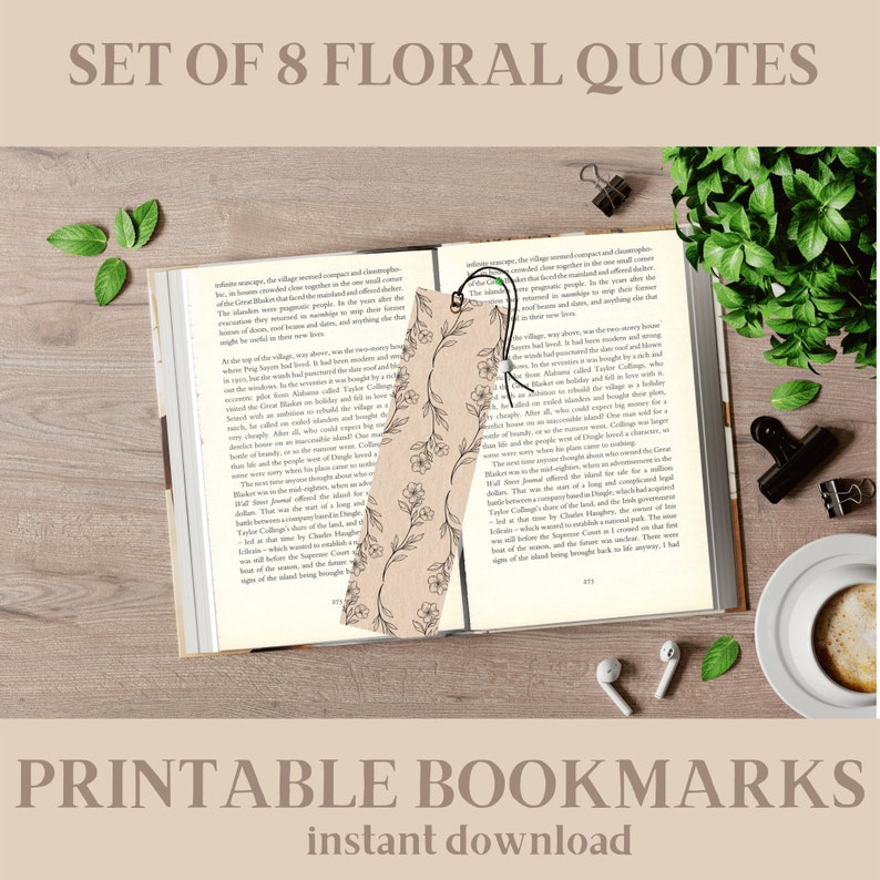 Printable Botanical Quotes Bookmarks for Book Nook Accessory Book Lover ...