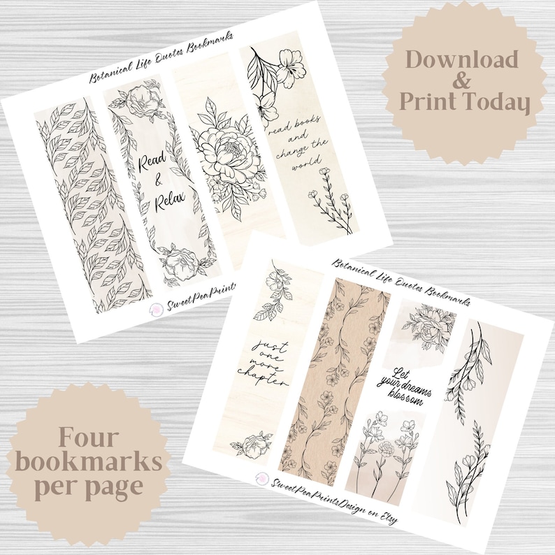 Printable Botanical Quotes Bookmarks for Book Nook Accessory Book Lover ...