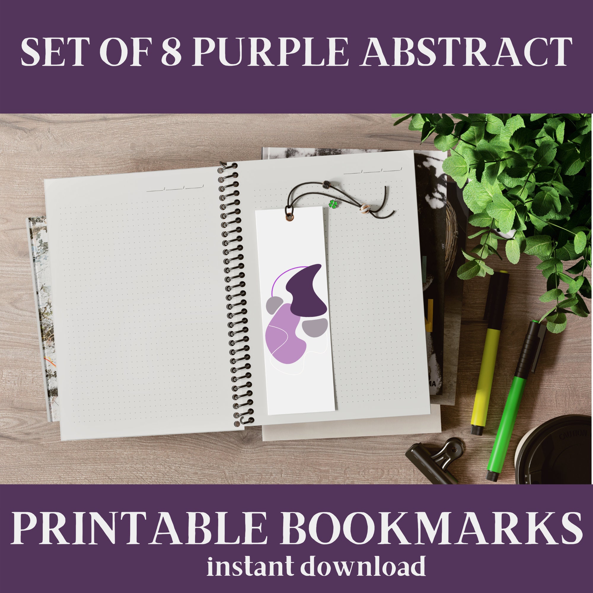 Printable Abstract Bookmarks Purple Geometric Shapes Book Accessories ...