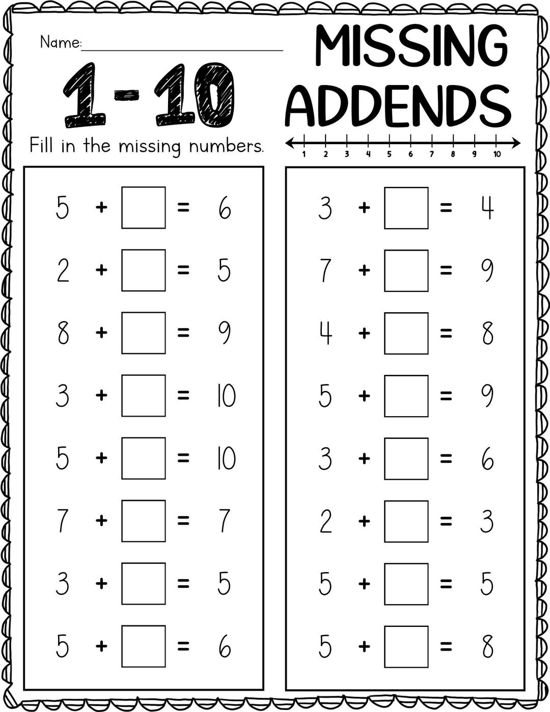 Missing Addends Worksheets: Addition Practice 1-20 (PDF Download) - Etsy