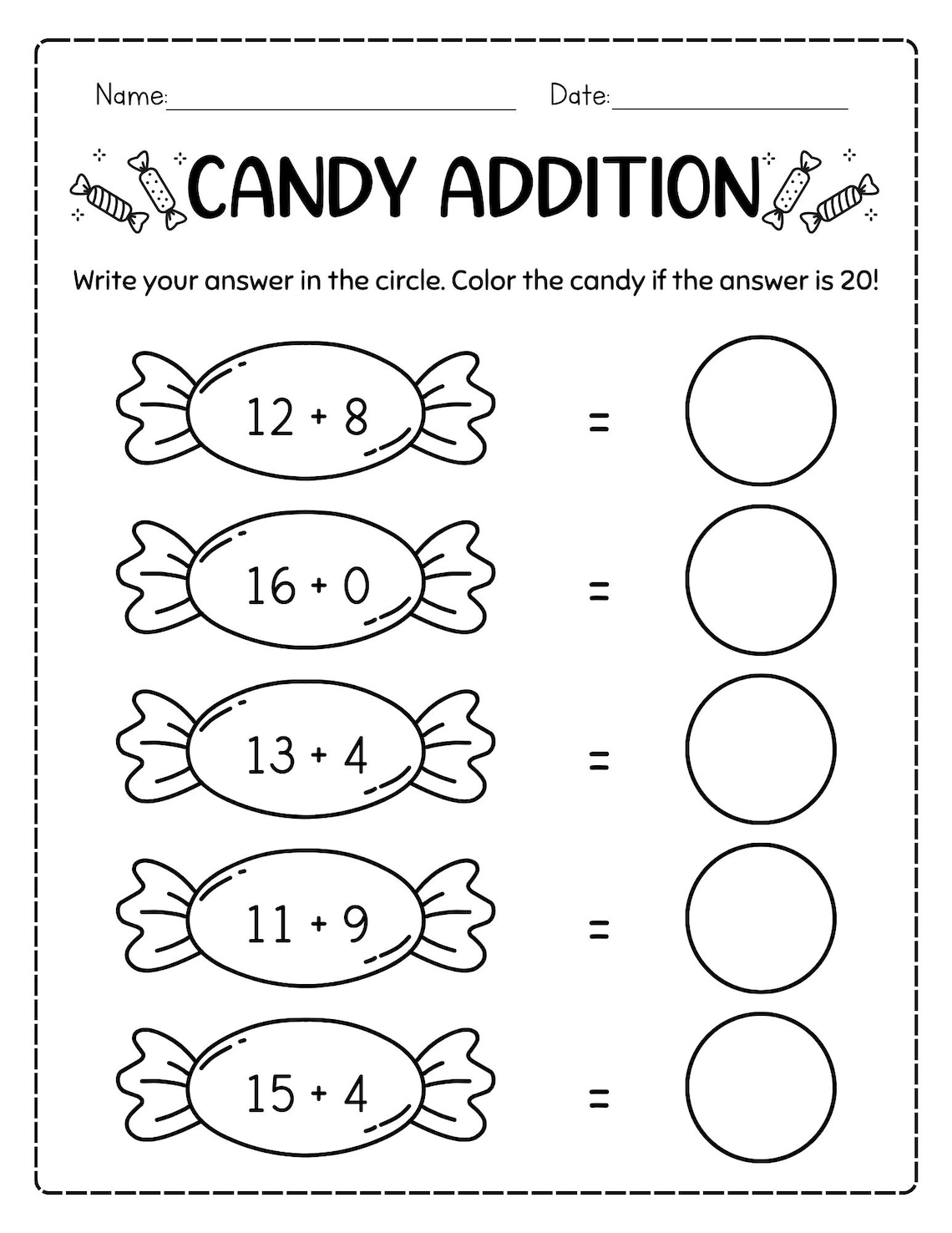 Ice Cream Candy Addition Worksheets: Kindergarten & 1st Grade ...