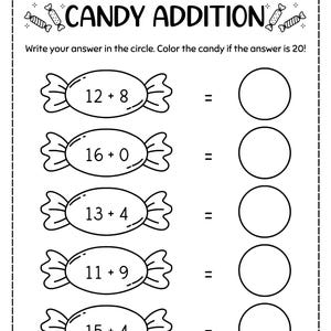 Ice Cream Candy Addition Worksheets: Kindergarten & 1st Grade ...