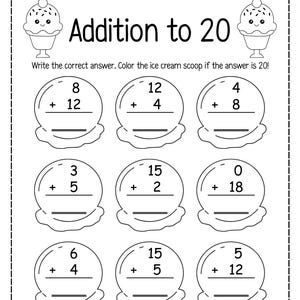 Ice Cream Candy Addition Worksheets: Kindergarten & 1st Grade ...