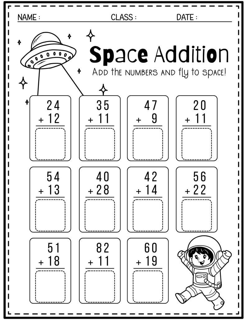 Space-themed Math Worksheets | Addition - Subtraction Practice | With ...