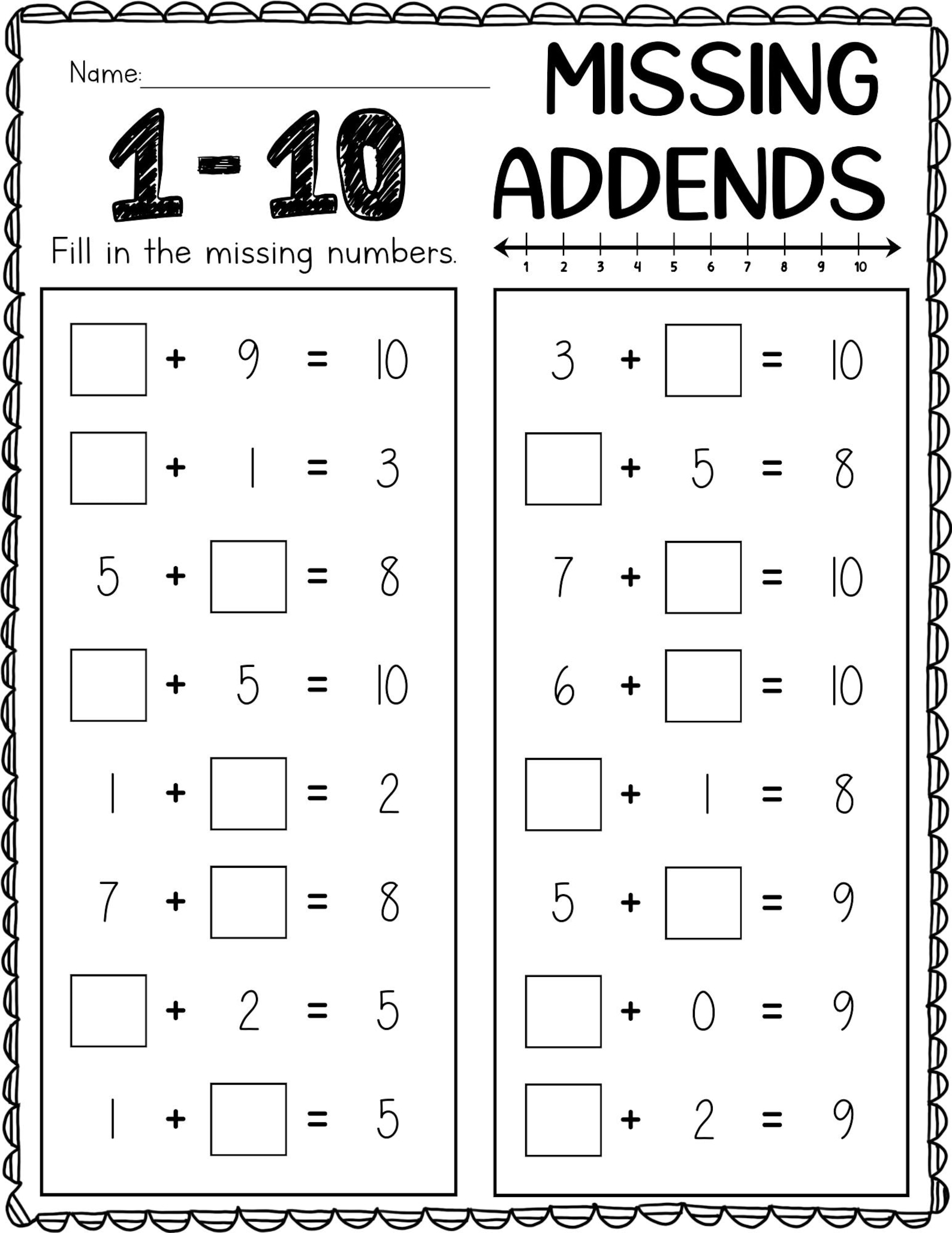 Missing Addends Worksheets: Addition Practice 1-20 (PDF Download) - Etsy