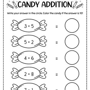 Ice Cream Candy Addition Worksheets: Kindergarten & 1st Grade ...