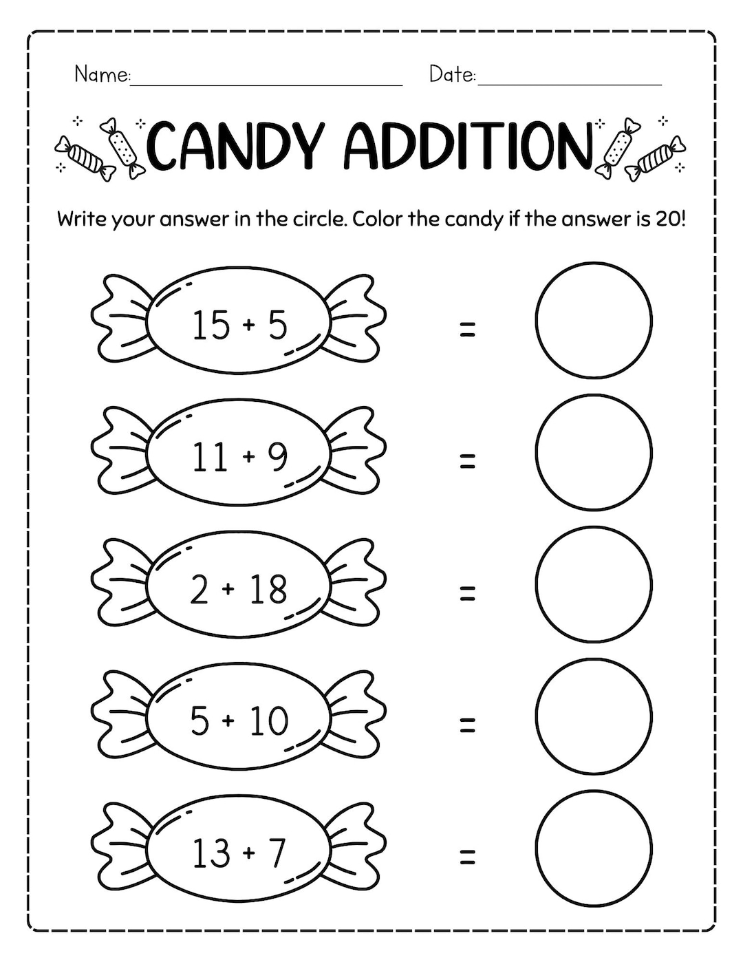 Ice Cream Candy Addition Worksheets: Kindergarten & 1st Grade ...