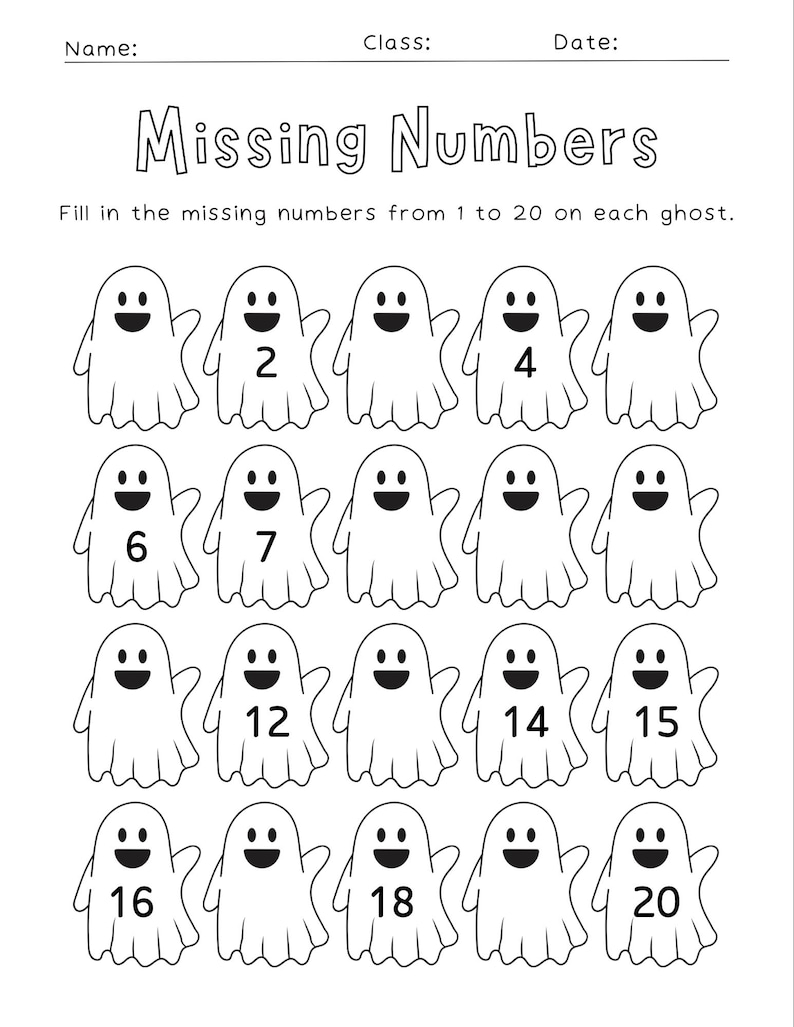 Printable Missing Numbers 1-20 Worksheets for Kindergarten, 1st Grade ...