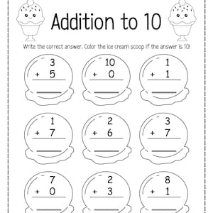 Ice Cream Candy Addition Worksheets: Kindergarten & 1st Grade ...