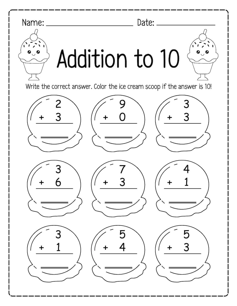 Ice Cream Candy Addition Worksheets: Kindergarten & 1st Grade ...