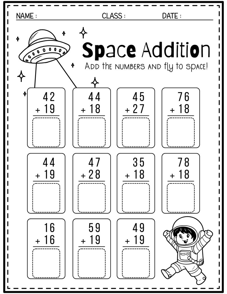 Space-themed Math Worksheets | Addition - Subtraction Practice | With ...