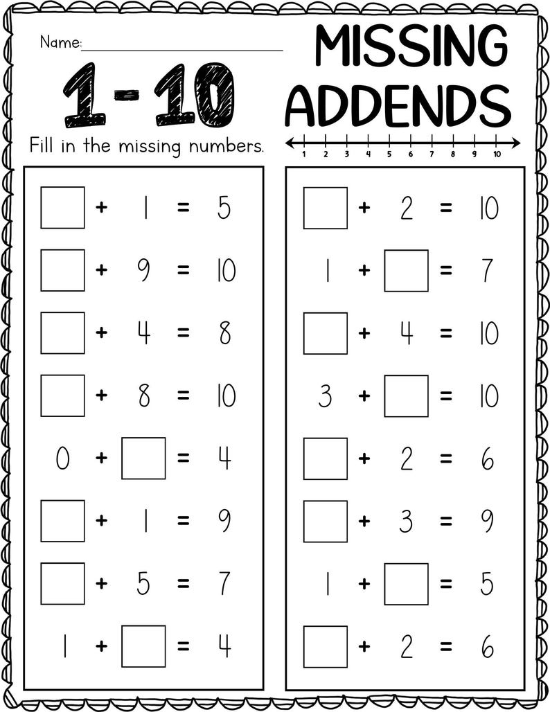 Missing Addends Worksheets: Addition Practice 1-20 (PDF Download) - Etsy