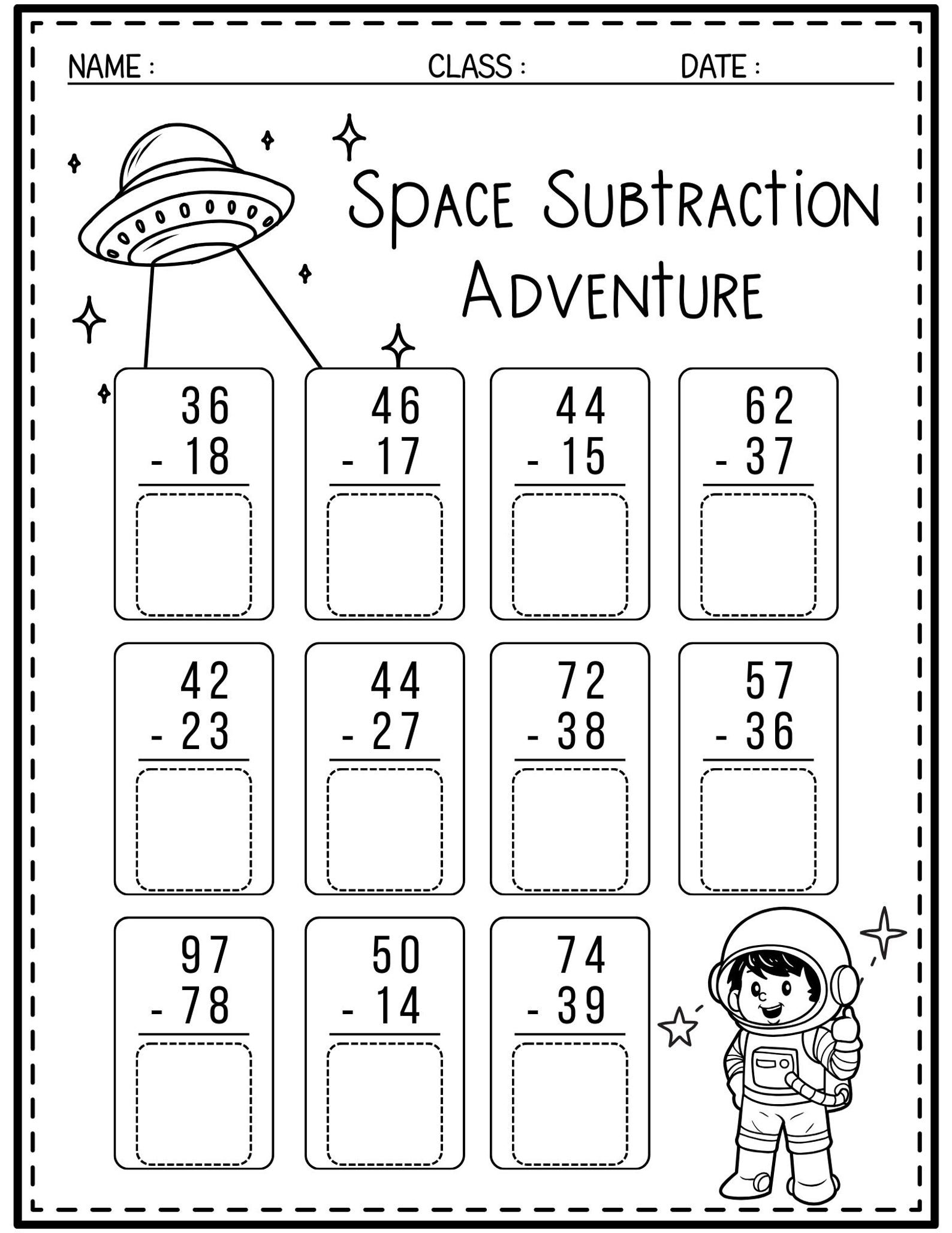 Space-themed Math Worksheets | Addition - Subtraction Practice | With ...