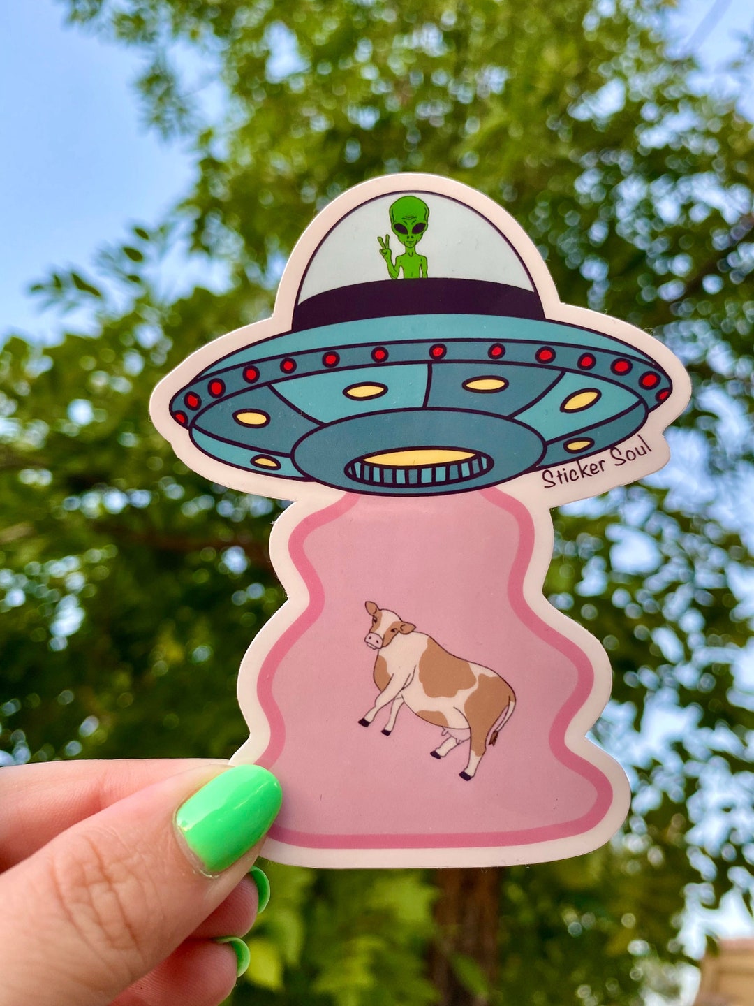 Alien Abducting Cow Vinyl Sticker Holographic Option - Etsy