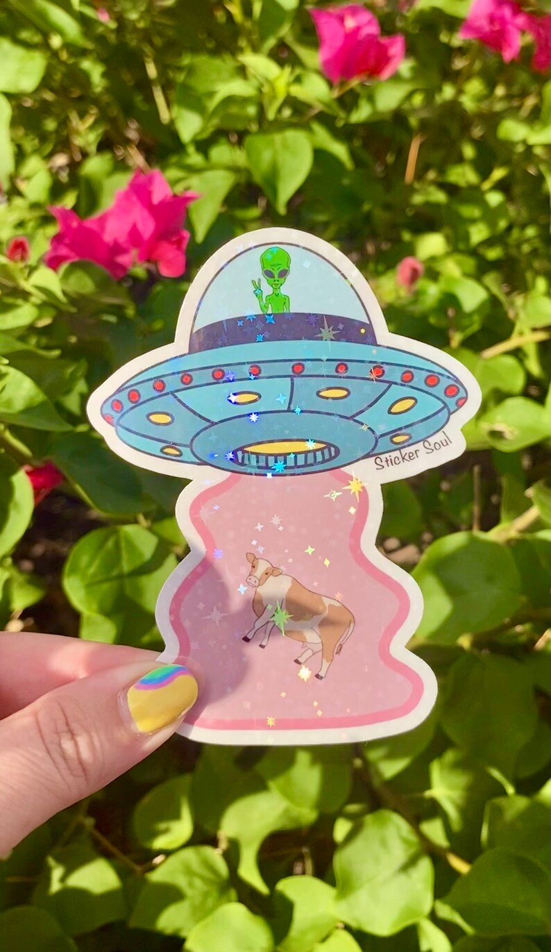 Alien Abducting Cow Vinyl Sticker Holographic Option - Etsy