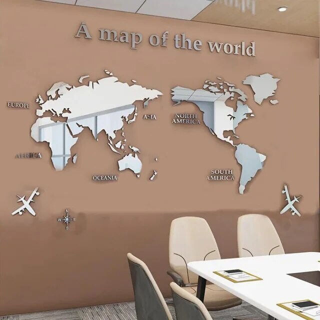 World Map Wall 3D Acrylic Wall Stickers Three-dimensional Mirror ...
