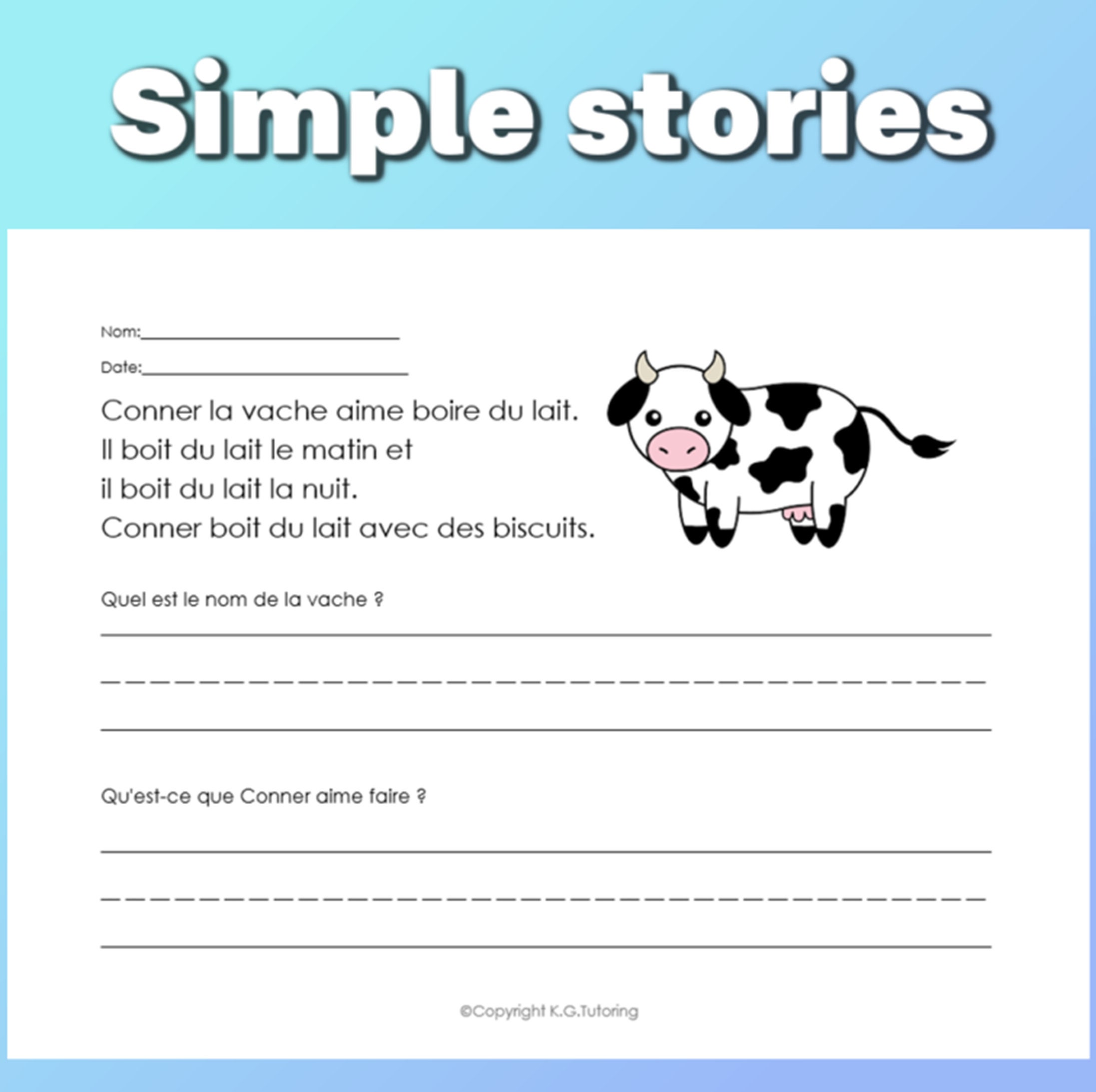 Grade 2 French Reading Worksheets FRENCH Easy Reading Comprehension