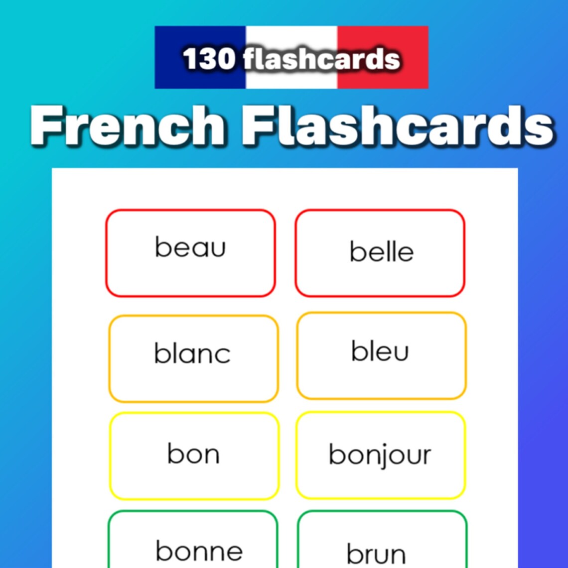 130 Printable French Flash Cards - Sight Words - First Grade - Second ...