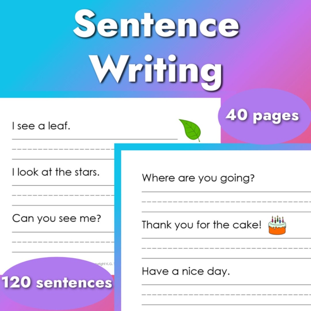 40 Printable Sentence Writing Worksheets (120 Sentences) Kindergarten ...