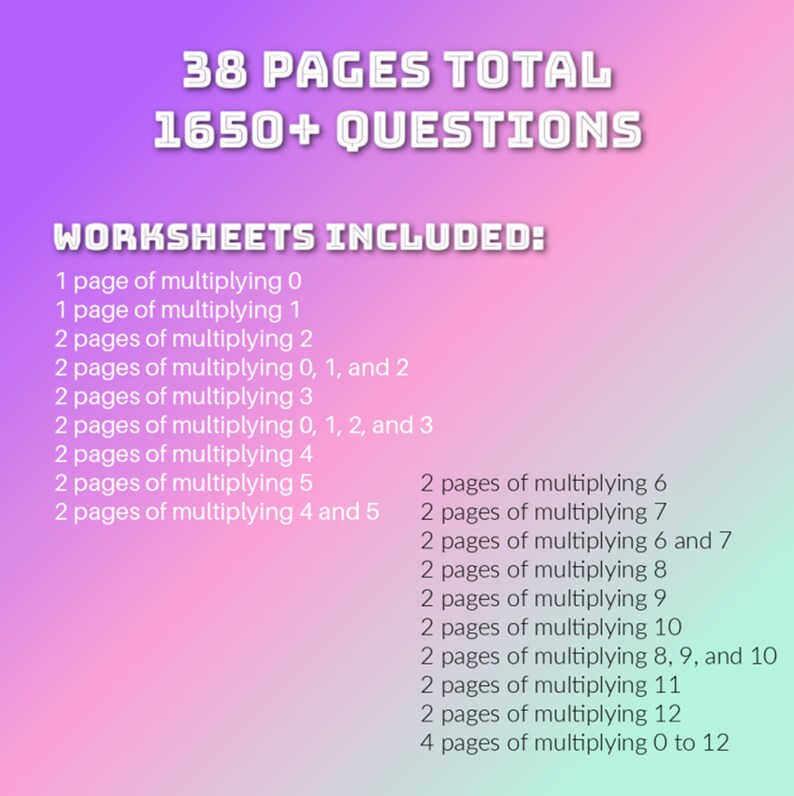 1650 Printable Multiplication Questions (38 Pages) - Math Sheets for ...
