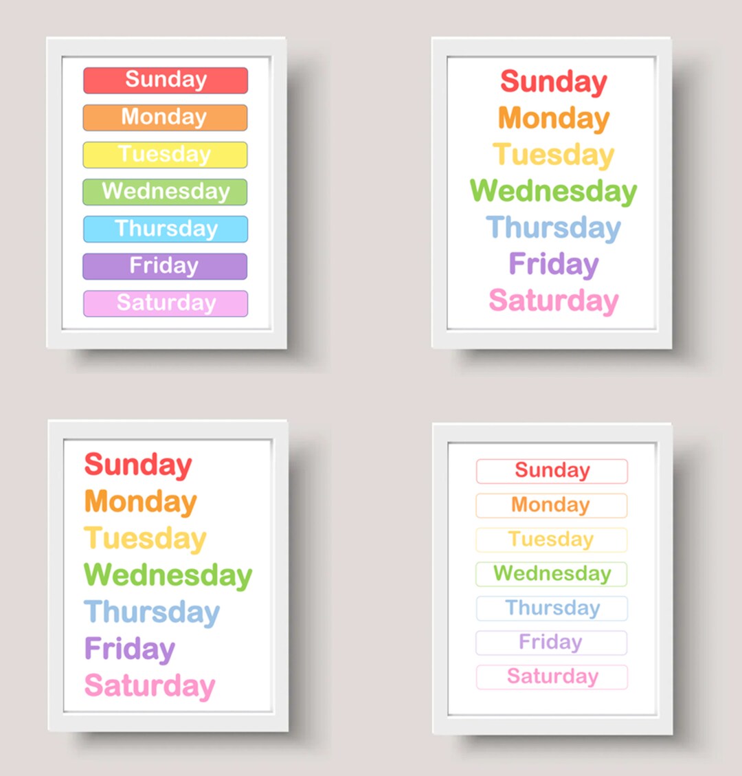 4 Days of the Week Printable Posters - 4 Versions - Classroom Wall Art ...