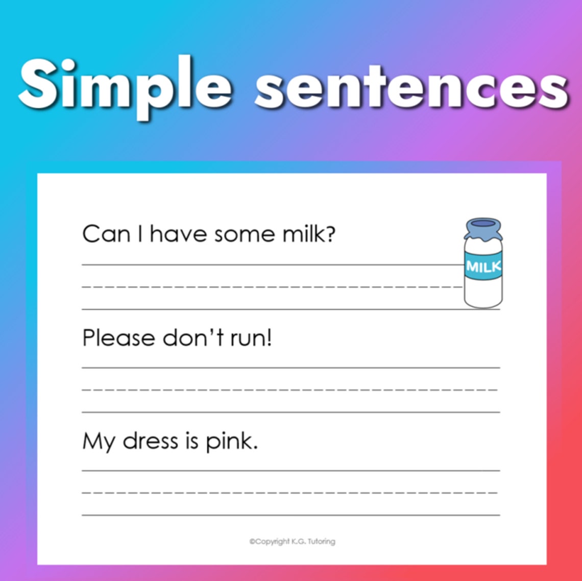 40 Printable Sentence Writing Worksheets (120 Sentences) Kindergarten ...