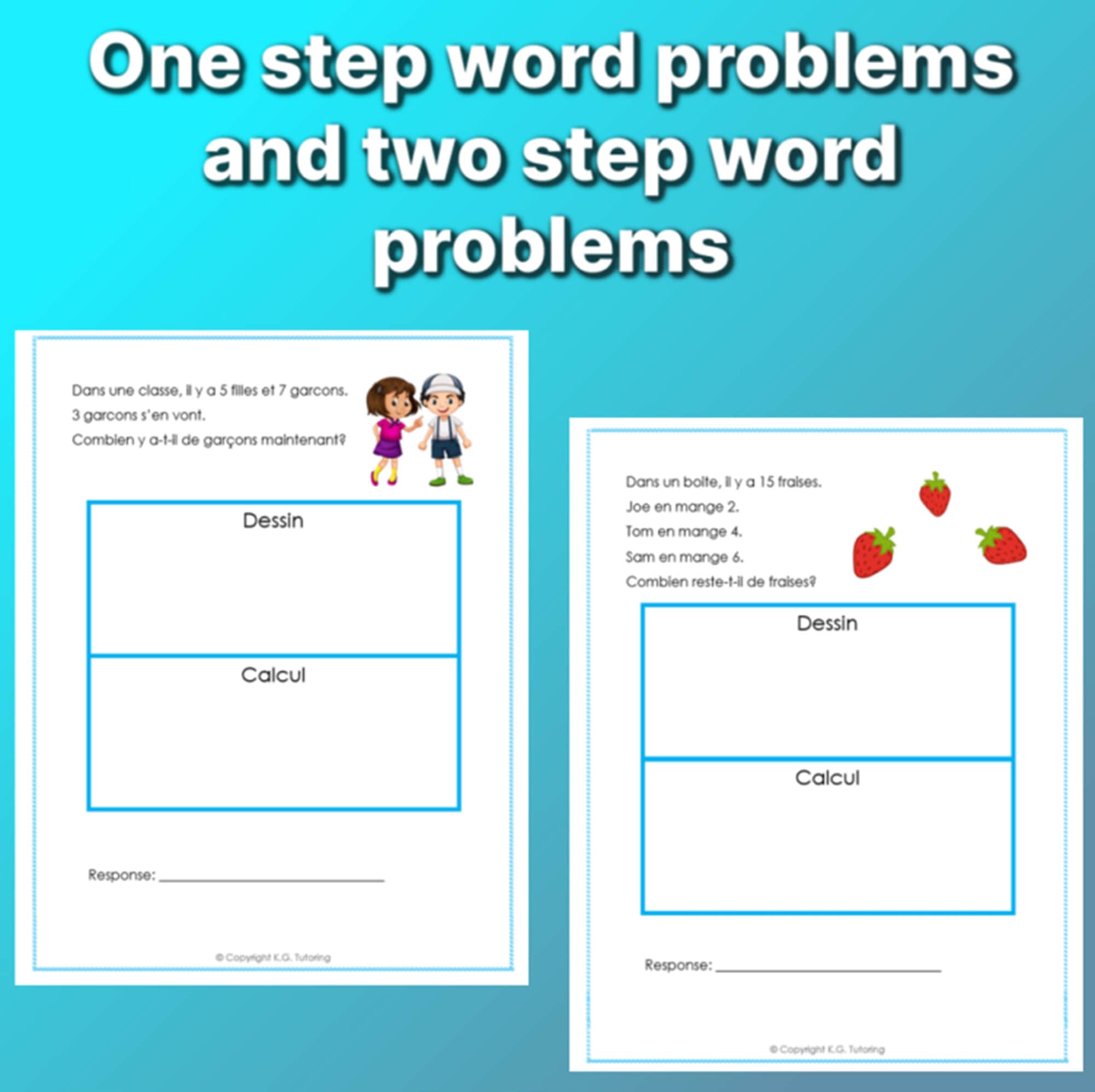 20 Printable French Word Problems - First Grade - Worksheets for Kids ...