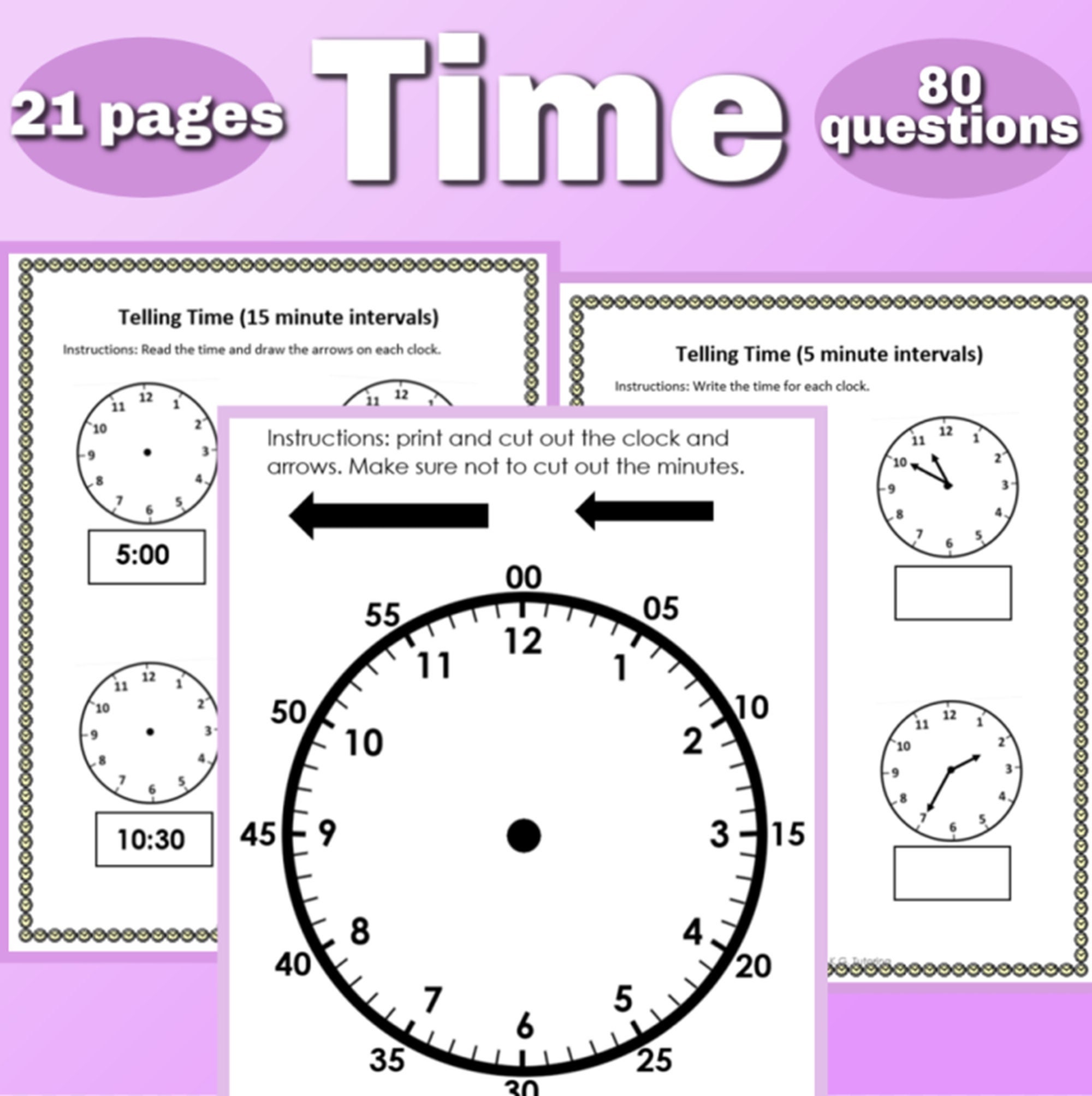 21 Printable Time Worksheets for All Grades (80 Questions) First Grade ...