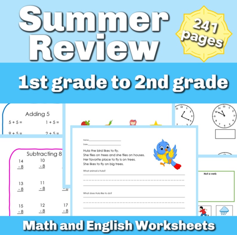 First Grade Summer Review Worksheets - Grade 1 to Grade 2 - Reading ...
