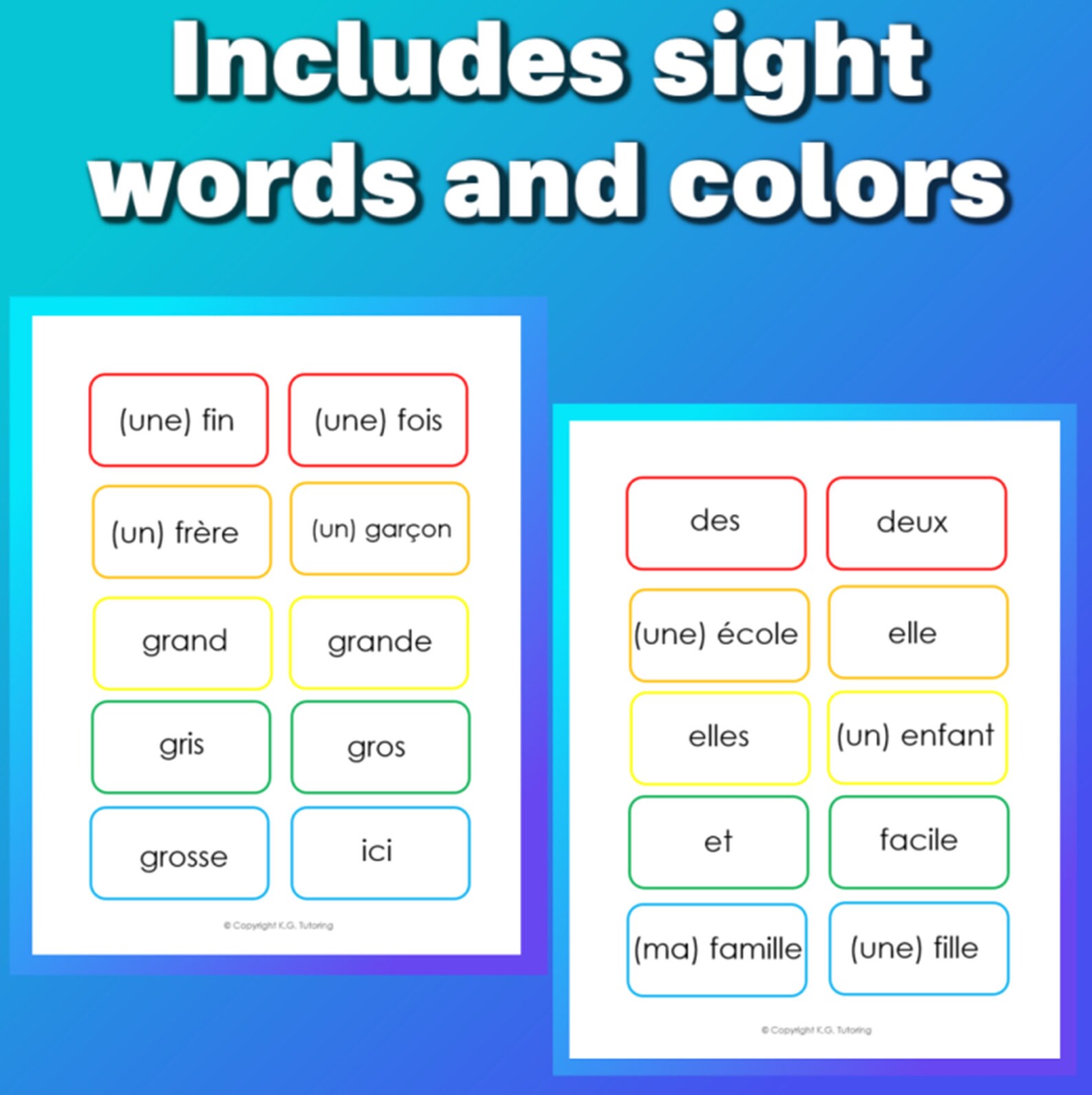 130 Printable French Flash Cards - Sight Words - First Grade - Second ...