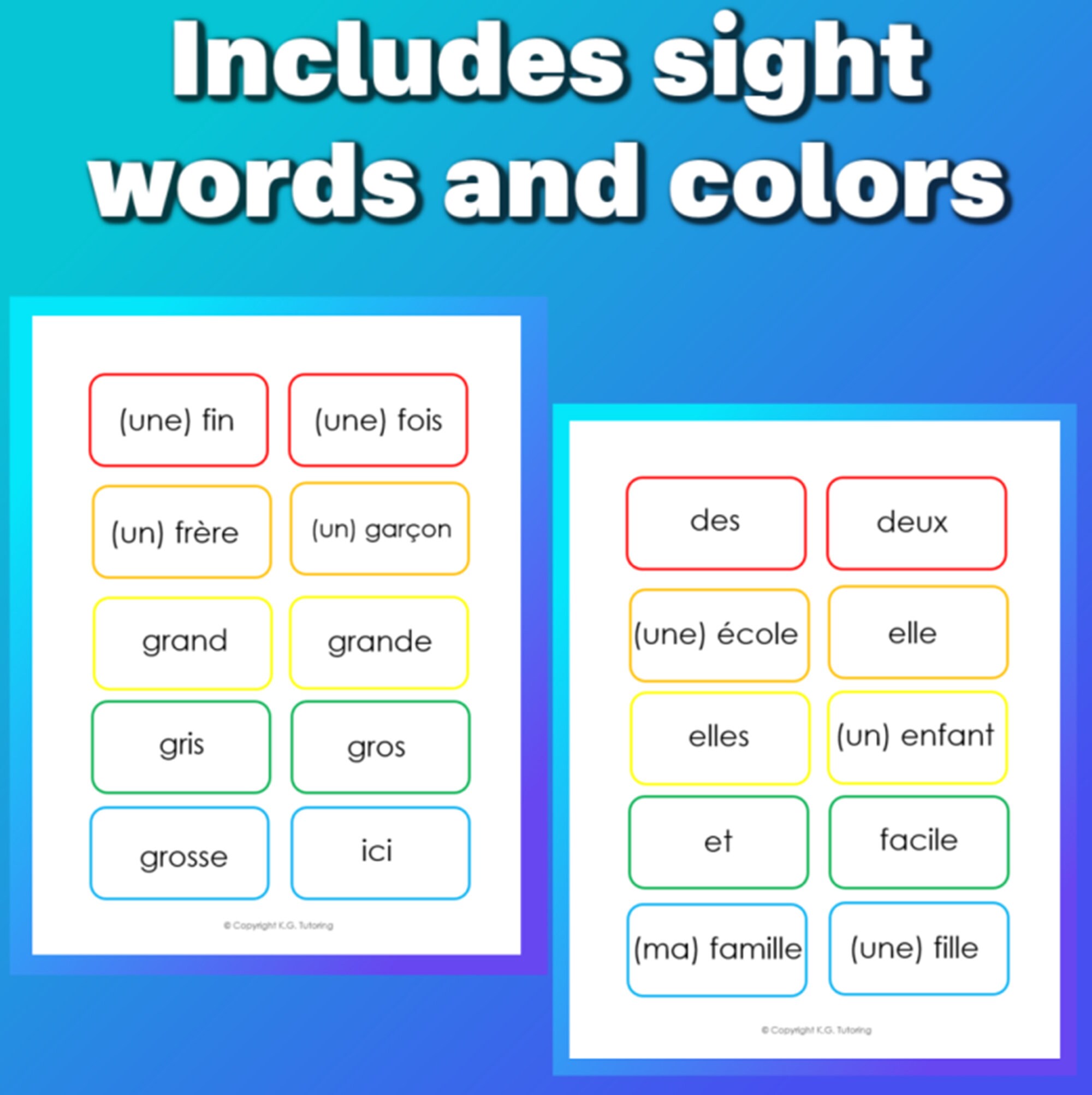 130 Printable French Flash Cards - Sight Words - First Grade - Second ...