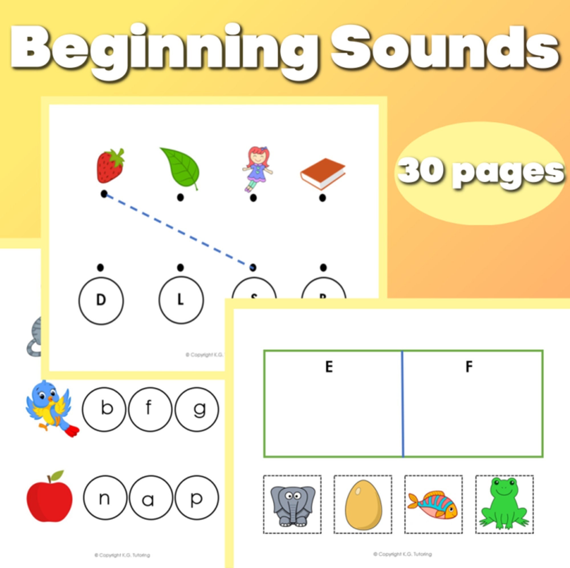 30 Printable Beginning Sounds Worksheets Toddler Preschool Kindergarten ...