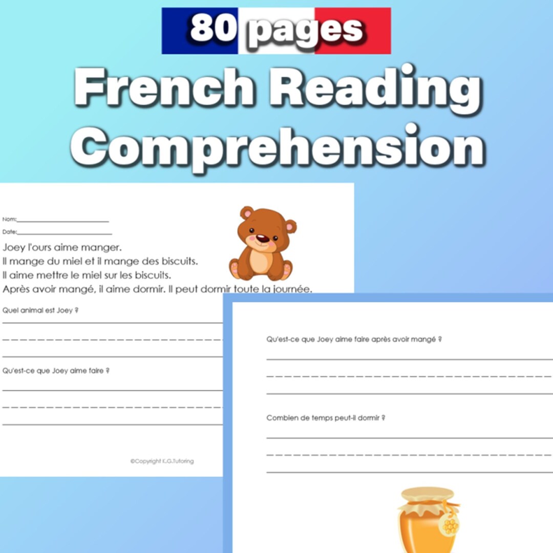 80 Printable French Reading Comprehension Worksheets (first Grade) - Etsy