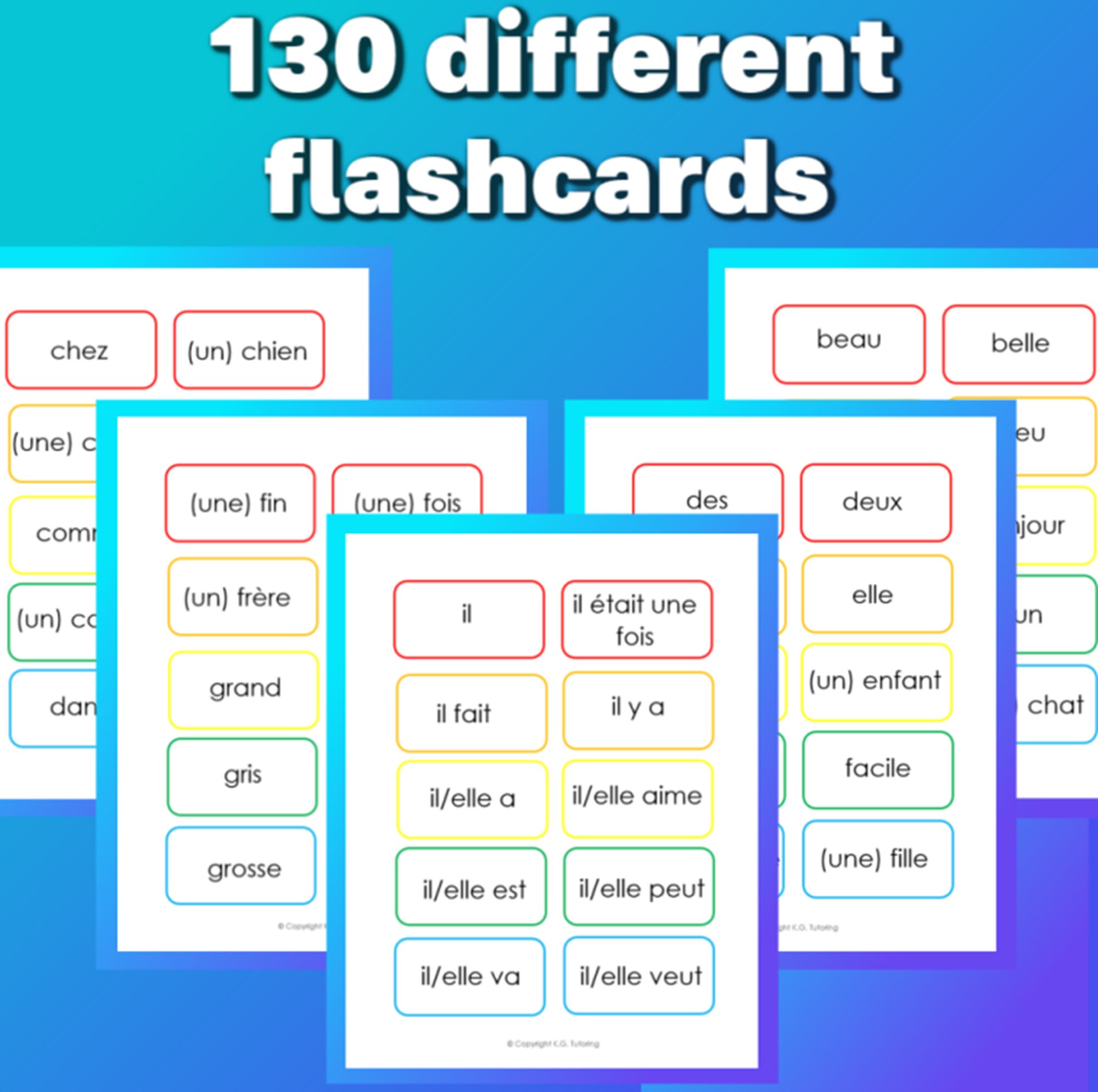 130 Printable French Flash Cards - Sight Words - First Grade - Second ...