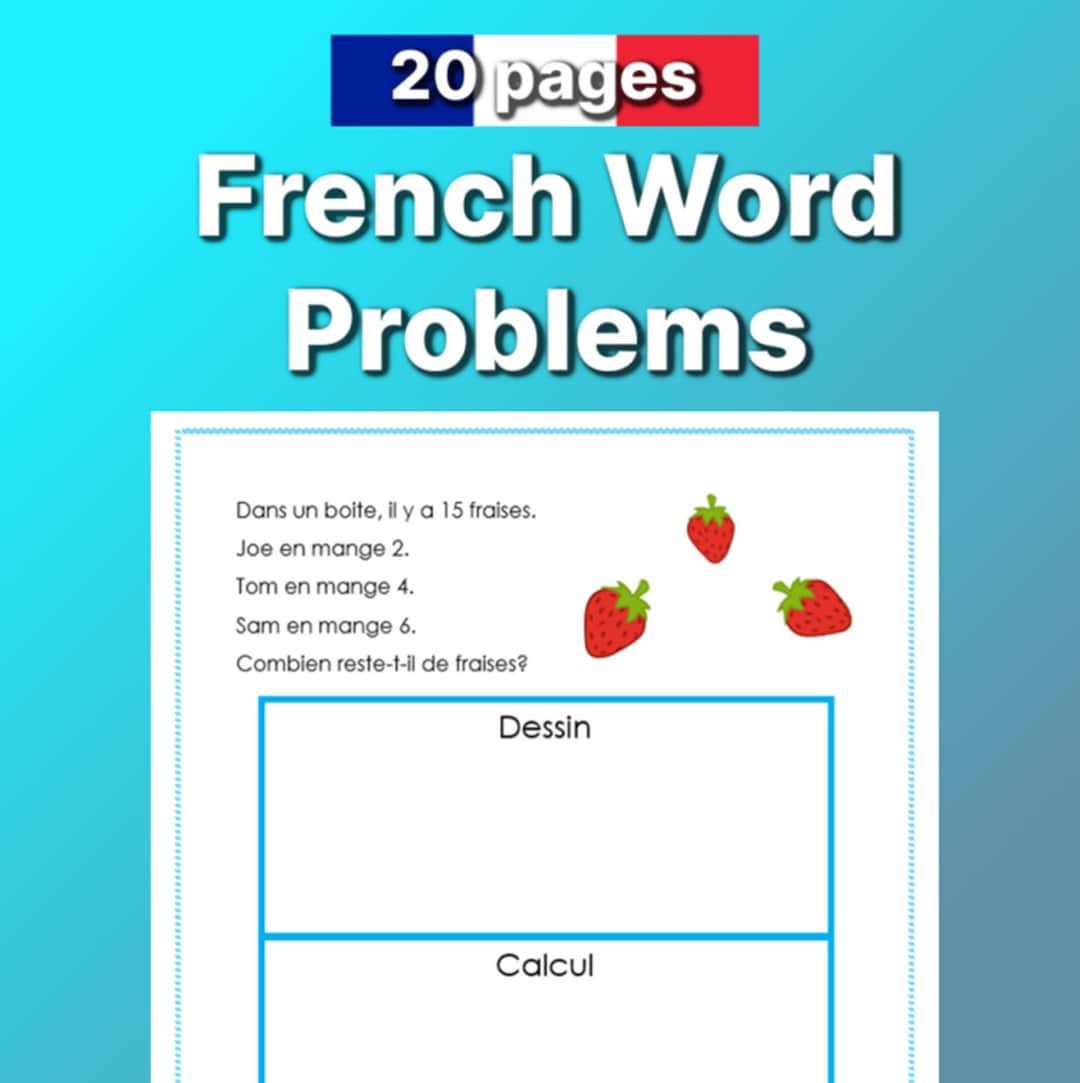 20 Printable French Word Problems - First Grade - Worksheets for Kids ...