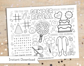Gender Reveal Baby Shower Coloring Page for Kids - Etsy