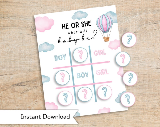 Printable Tic Tac Toe Gender Reveal | Digital Printable Template| Boho ...